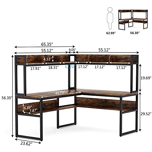 Tribesigns 65 Inch L-Shaped Computer Desk with Hutch, Large Industrial ...