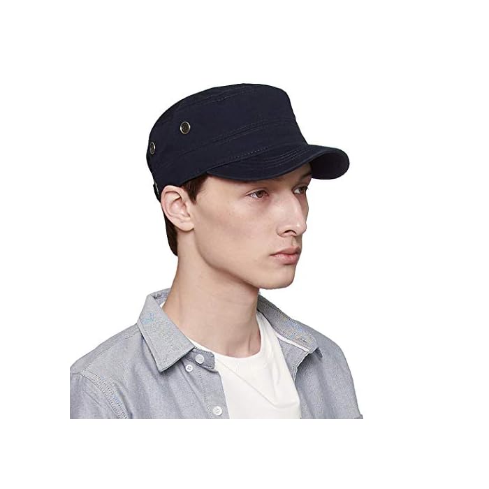 CACUSS Men's Cotton Army Cap Cadet Hat Military Flat Top Adjustable ...