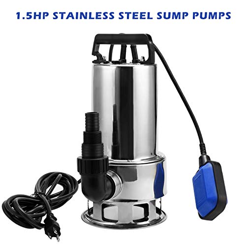 1.5 HP Stainless Steel Submersible Pump 1100W Clean/Dirty Submersible ...
