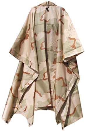 Amazon.com: Tri-Color Desert Camouflage Rip-Stop Waterproof Rain Poncho ...