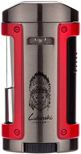 LUBINSKI Cigar Lighter + Leather Case Windproof Butane Quadruple Torch ...
