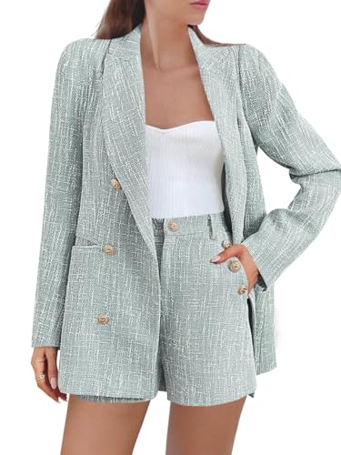 Cicy Bell Womens 2 Piece Tweed Blazer Shorts Sets Long Sleeve Double ...