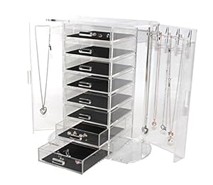 Large Clear Jewellery Box - 8 Drawer plus Necklace Keeper in Side Doors ...