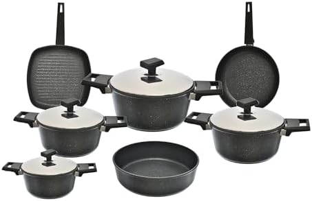 سعر طقم أواني طهي جرانيت أسود-زينيا 11 قطعة 18-20-24-28 + طاسة قلي 28 ...