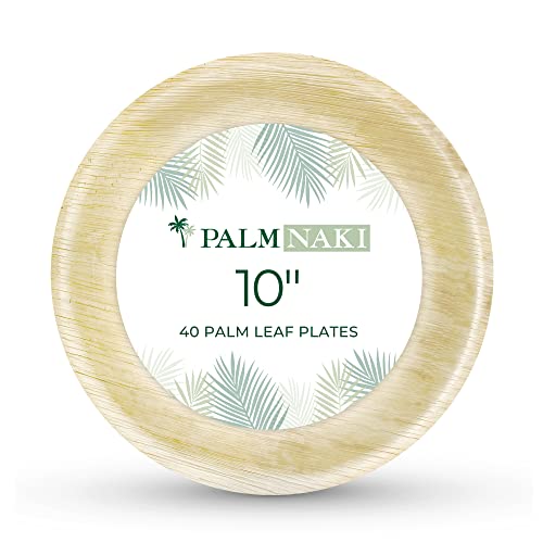 PALM NAKI Round Palm Leaf Plates (40 Count) - Disposable Dinnerware ...