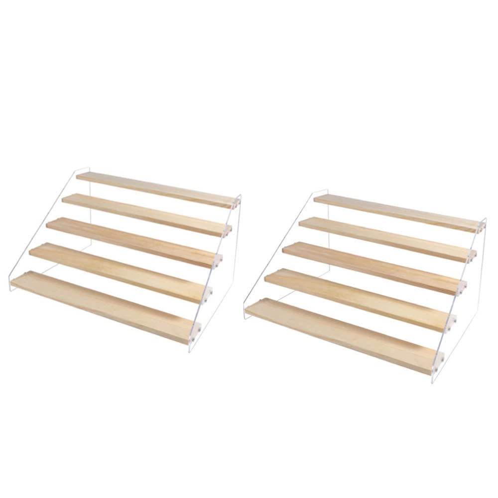 PACKGILO 2 Pack 5 Tier Acrylic Display Stand for Figures Wooden Risers ...