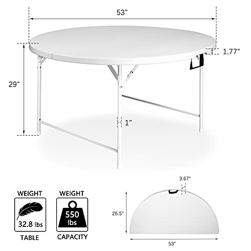 Vilobos 4.4 Foot Round Folding Table, 53” Round Card Table Portable ...