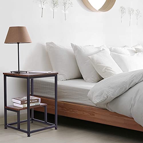 KSWIN Industrial End Table, 16 Inch Square Side Table with 2-Tier ...