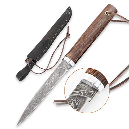 Damascus Knife - Small Fixed Blade Knife - Real Damascus - Wenge Wood ...