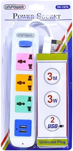 Unipower EX-1676 2 USB Power Socket with 3 Way Outlets and Extension ...