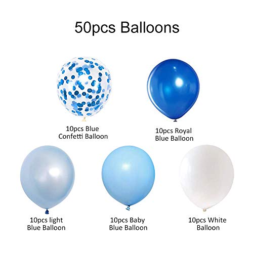 Royal Blue Confetti Latex Balloons, 50pcs 12 inch Light Blue Baby Blue and White Party Balloons ...