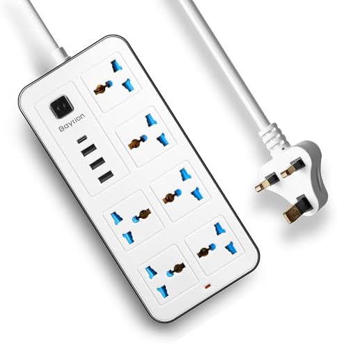 Baytion Universal Extension Lead with Multiple Function,UK Plug 3 Pin ...