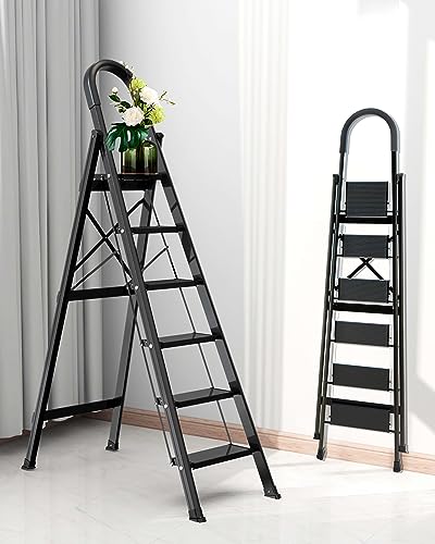 COROCO 6 Step Ladder, Folding Step Stool with Anti-Slip Wide Sturdy ...