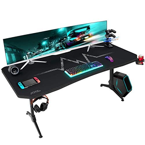 Furmax Gaming Desk T-Shaped Pc Computer Table with Carbon Fiber Surface ...