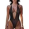 SHERRYLO One Piece Thong Swimsuit Sheer Plunging V-Front Monokini Slutty See Through Swimsuit ...