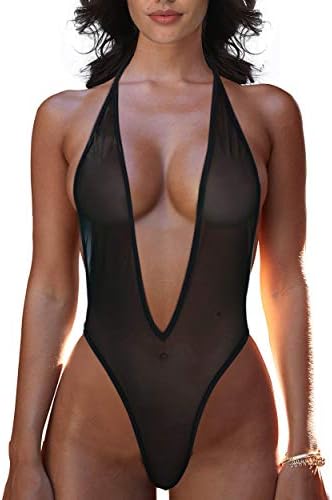سعر SHERRYLO Sheer One Piece Thong Swimsuit for Women Sexy Deep See Through Monokini High Cut ...