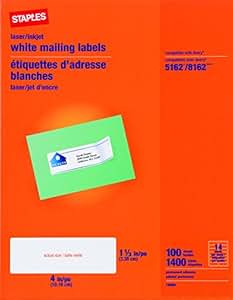 Amazon.com : Staples White Inkjet/Laser Address Labels, 1-1/3" X 4", 1 ...