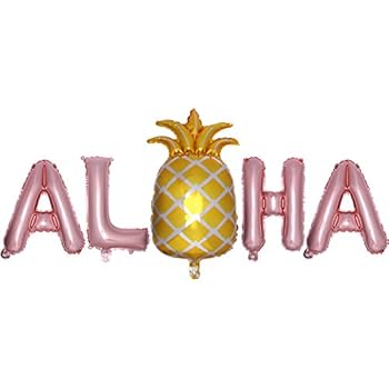 Amazon.com: Rose Gold Aloha Balloons with Gold Pineapple | Aloha Party ...