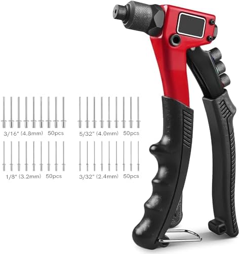 Rivet Gun with 200Pcs Rivets Manual Riveter with 4 Tool-Free Rivet ...