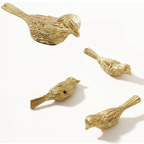 MARGUERASW 4 Pack Brass Drawer Pull Knob?Gold Drawer knobs Bird Shaped Kitchen Cabinet Knobs ...