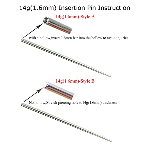NewkeepsR 2PCS-14G(1.6mm) 316L Steel Calor Style Taper Insertion Pin for Ear/Navel/Nipple/Lip ...