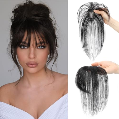 NAYOO Clip in Bangs 100% Real Human Hair Toppers Wispy Bangs 360°3D ...