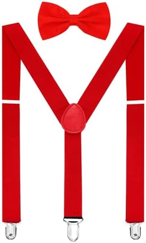 HABIBEE Solid Color Mens Suspender Bow Tie Set Clip On Y Shape ...
