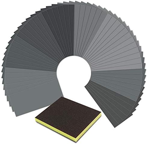 Sandpaper，Wet Dry Waterproof Sand Paper with Sanding Sponge, 90 Pcs 400 ...