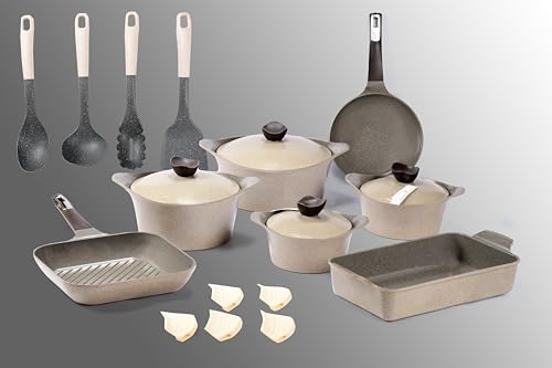 Neoflam Aeni XA21.WBM 21-Piece Cookware Set, Warm Marble/Beig price in ...