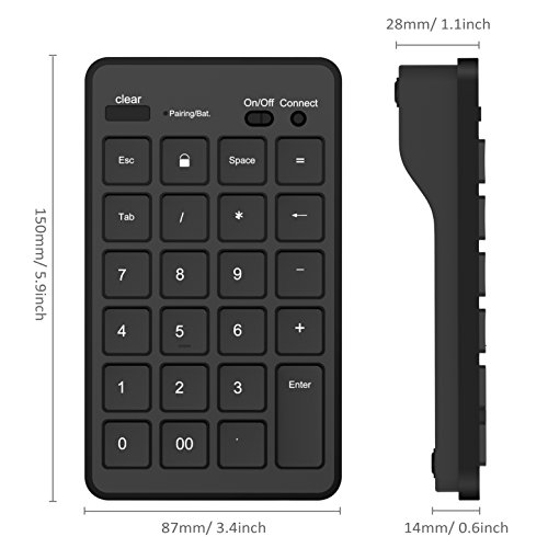 Cateck Bluetooth 23-Key Wireless Numeric Keypad External Number Pad Numpad for iMac, MacBook ...