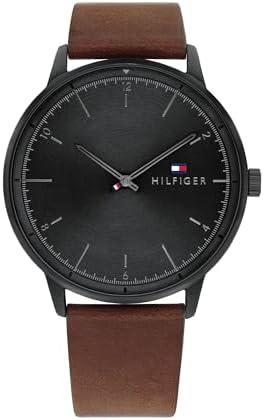 Tommy Hilfiger Men's Black Dial Brown Leather Watch - 1791876 price in ...