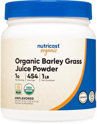 Nutricost Organic Barley Grass Juice Powder 1 LB (16oz) - Certified ...