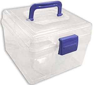 Amazon.com: Clear Plastic Storage Box With Blue Plastic Top Handle And ...