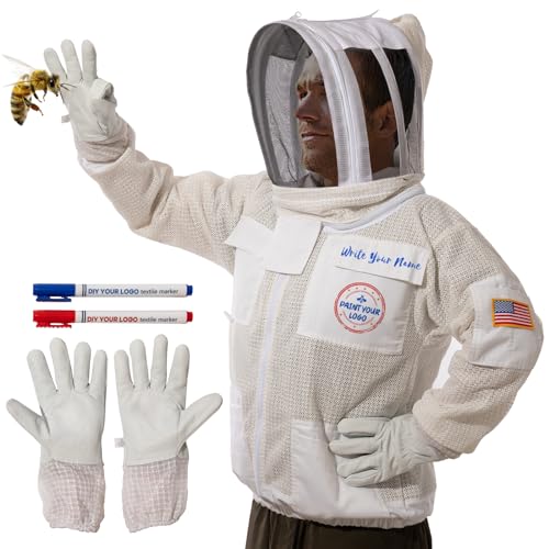3 Layer Ventilated Bee Jacket with Veil & Gloves Sting Proof Bee Suit ...