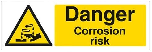 VSafety Danger Corrosion Risk Warning Sign – Landscape – 300mm x 100mm ...