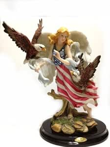 Amazon.com: De Capoli Angel & Two Eagles with USA Flag Statue Figurine ...