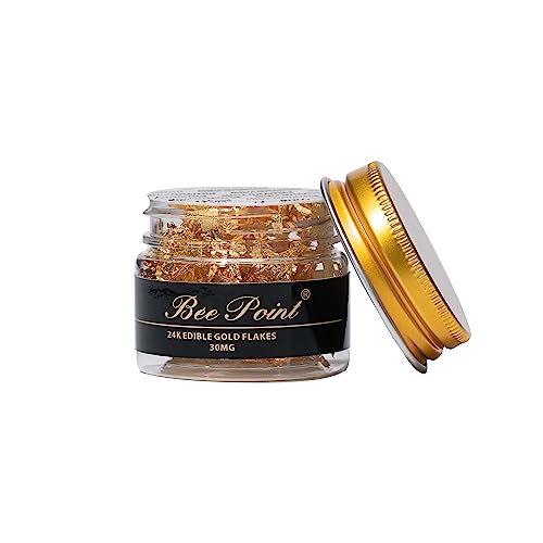 BeePoint 24K Edible Gold Foil Flakes - 30mg Gold Flakes For Cake Decorating, Baking & Cooking ...