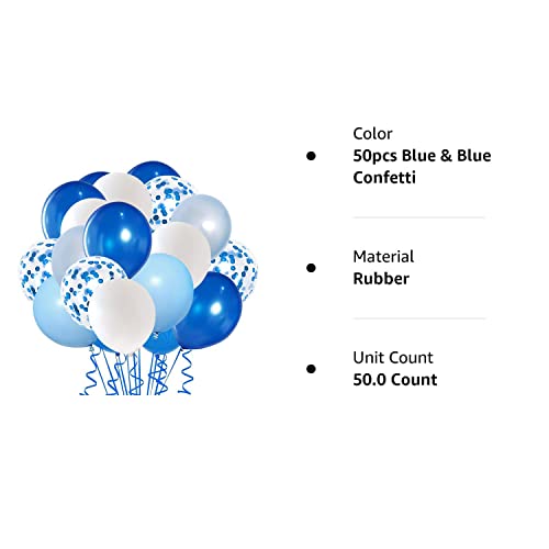 Royal Blue Confetti Latex Balloons, 50pcs 12 inch Light Blue Baby Blue and White Party Balloons ...