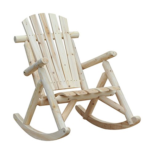 Outsunny Wooden Adirondack Rocking Chair, Outdoor Rustic Log Rocker ...