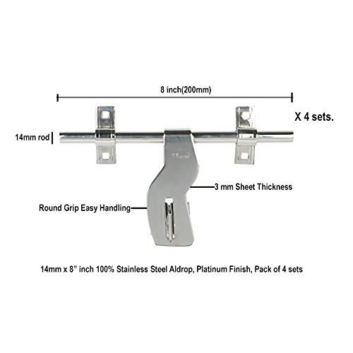 s siskcon 8" Stainless Steel Aldrop Door Lock Bolt tadi Latch Bend Plus ...