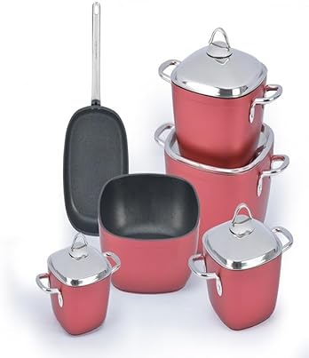 Saflon Titanium Set 10 pieces Power Line Square Red Stainless Steel ...