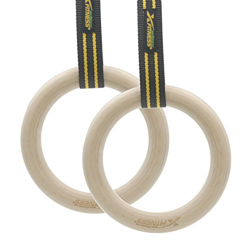 xFitness Wood Gymnastic Rings 9.25” Diameter Ring with Enhanced ...