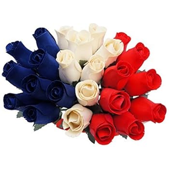 Amazon.com: 2 Dozen Wooden Rose Flowers, Red, White and Blue!: Home ...