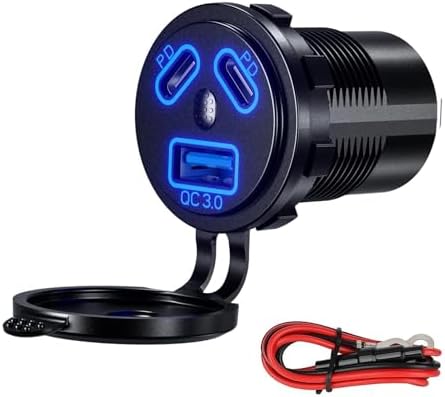 NAWOKEENY 12V USB Car Socket Round USB C 12V Outlet, Dual Port Marine ...