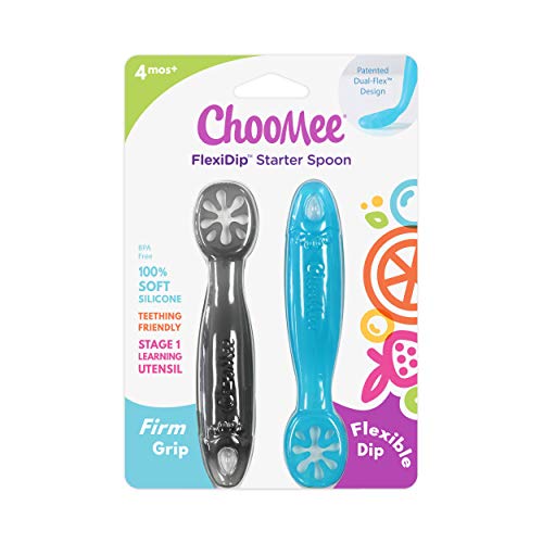 ChooMee Baby Spoons - Platinum Silicone | FlexiDip - First Stage Self Feeding Dipping Spoon ...