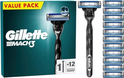 Gillette Mach3 Razor for Men with Lubricated Strips + 12 Refill Blades ...