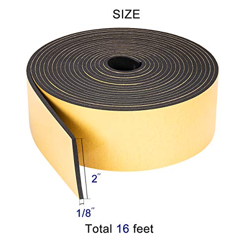 yotache Neoprene Weather Stripping 2" W X 1/8" T, Self Adhesive Foam Rubber Seal Strip Tape, 16 ...