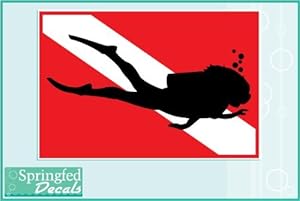 Amazon.com: DIVE FLAG w/ DIVER GIRL SILHOUETTE Vinyl Decal 4" Car Truck ...