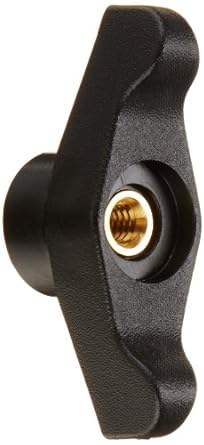 DimcoGray Black Thermoplastic Wingnut Knob Female, Thru Hole Brass Insert: 1/4-20" Thread x 5/8 ...