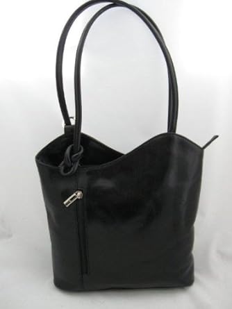 Vera Pelle Black Italian Leather Handbag Shoulder Bag Backpack: Amazon ...